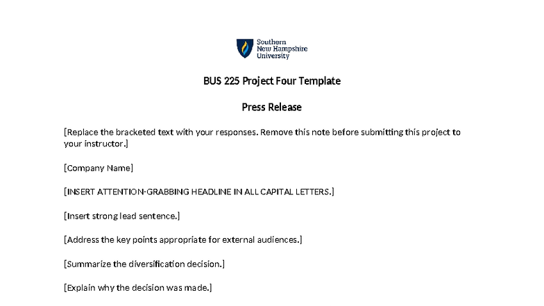 BUS 225 Project Four Template - BUS 225 Project Four Template Press ...