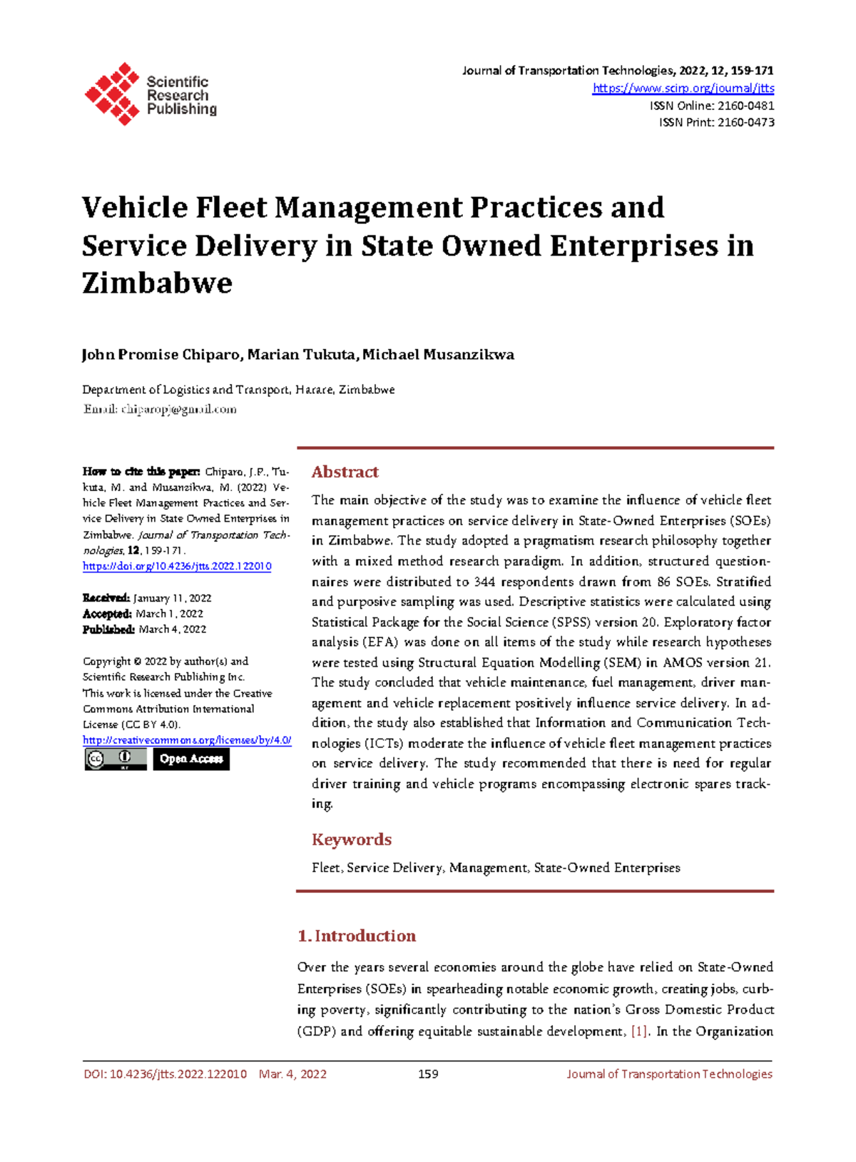Vehicle Fleet Management Practices & Service Delivery in SOEs (2022 ...