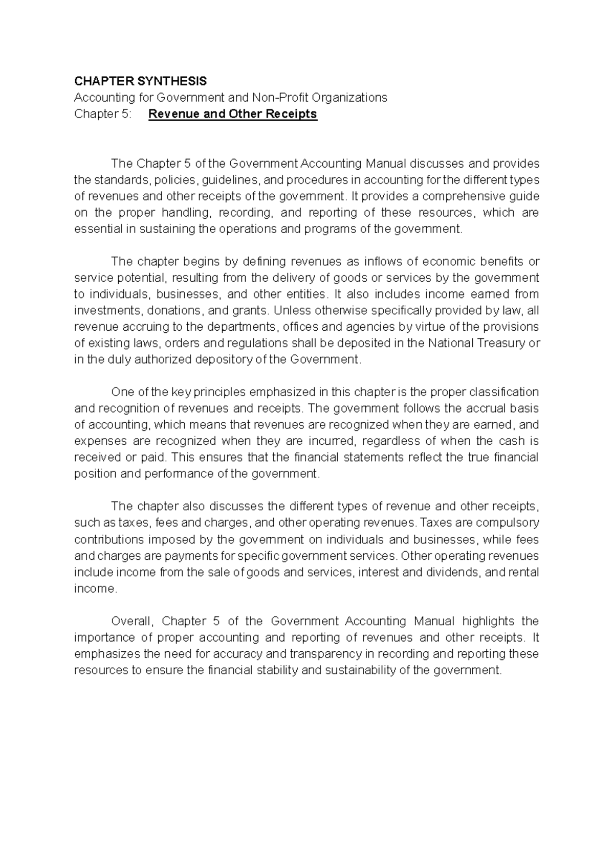 Chapter 5: Revenue and Other Receipts in Government Accounting - Studocu
