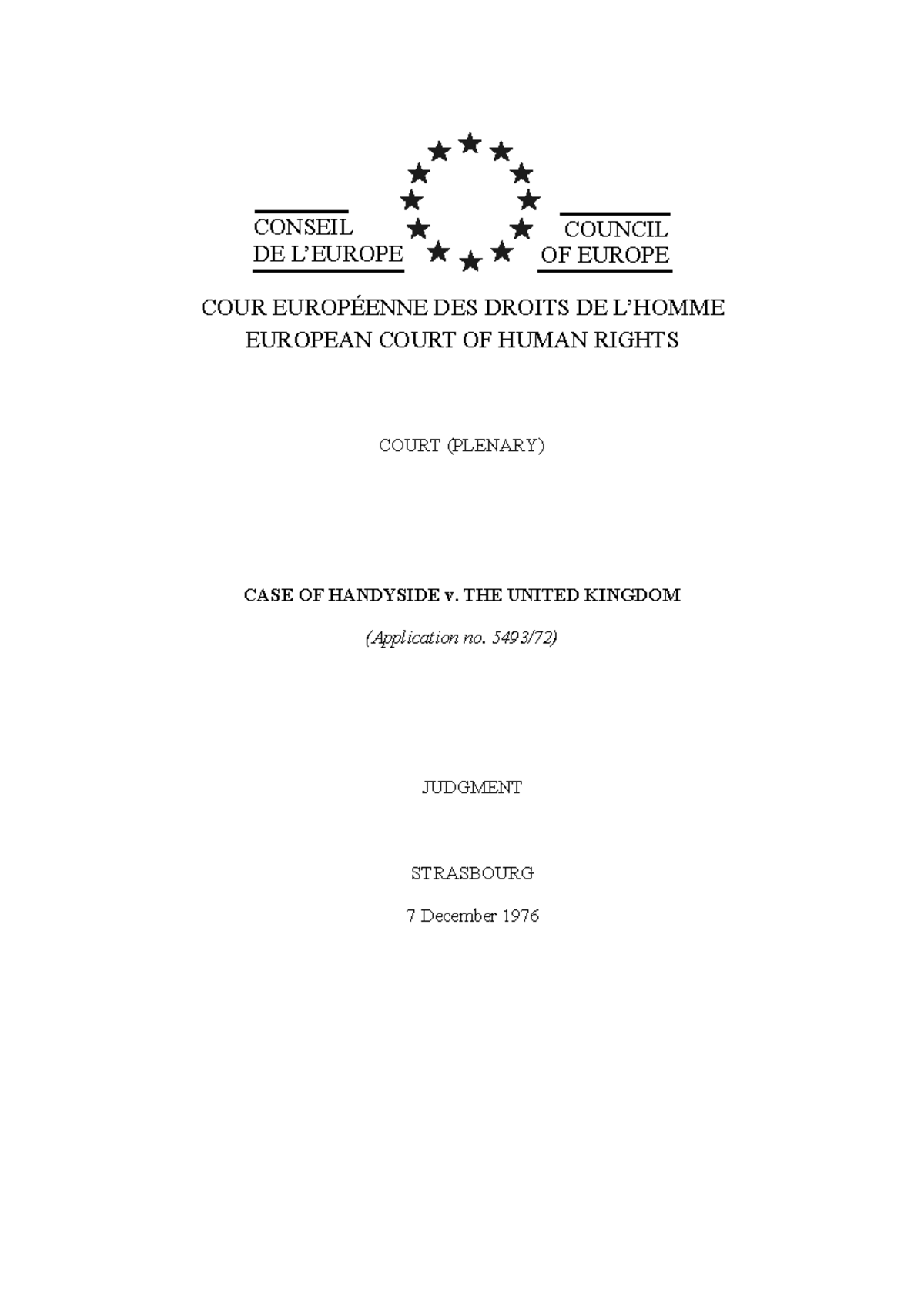 Judgment Analysis: Case of Handyside v. United Kingdom (No. 5493/72 ...