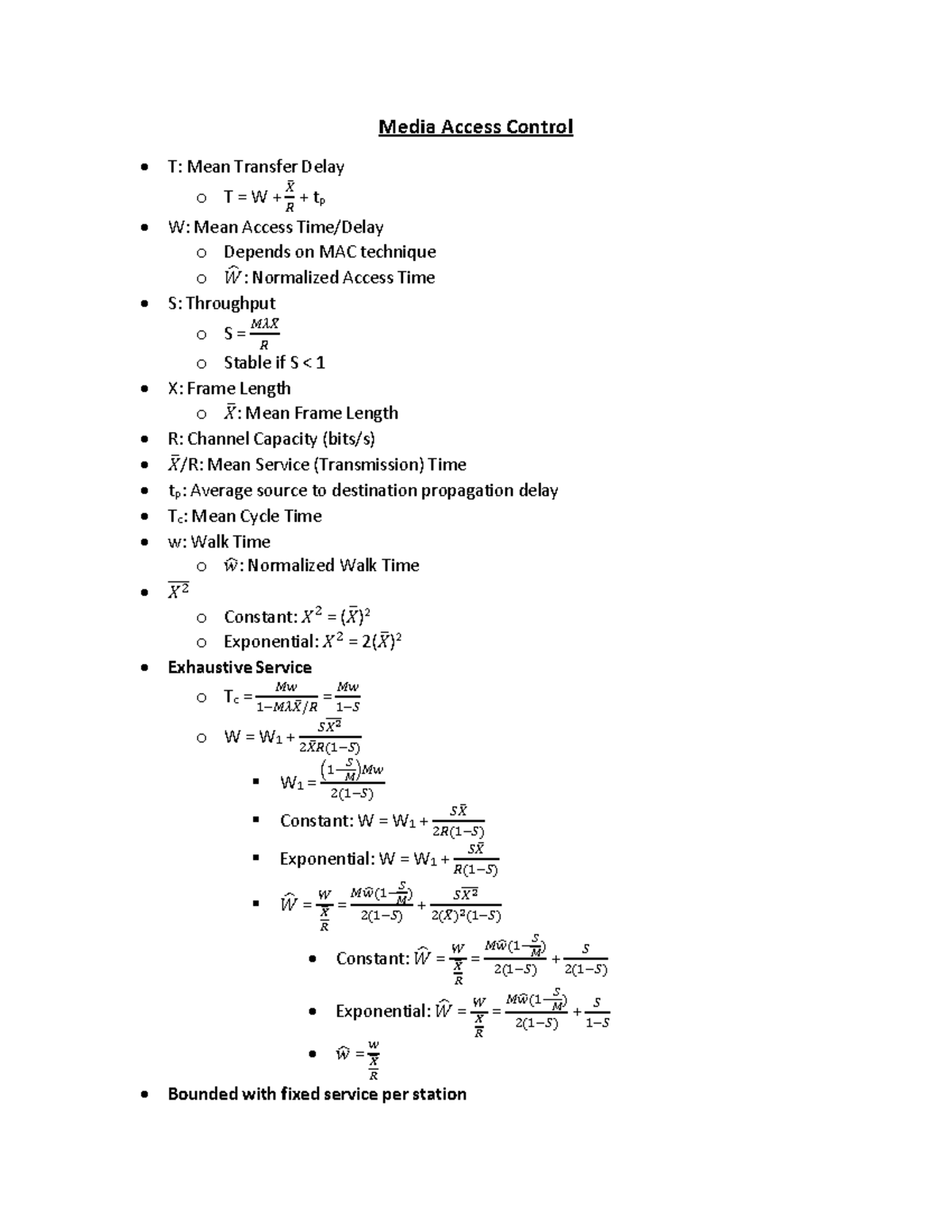 Test 2 Formulas - Performance Analysis of Local Computer Networks (CSE ...