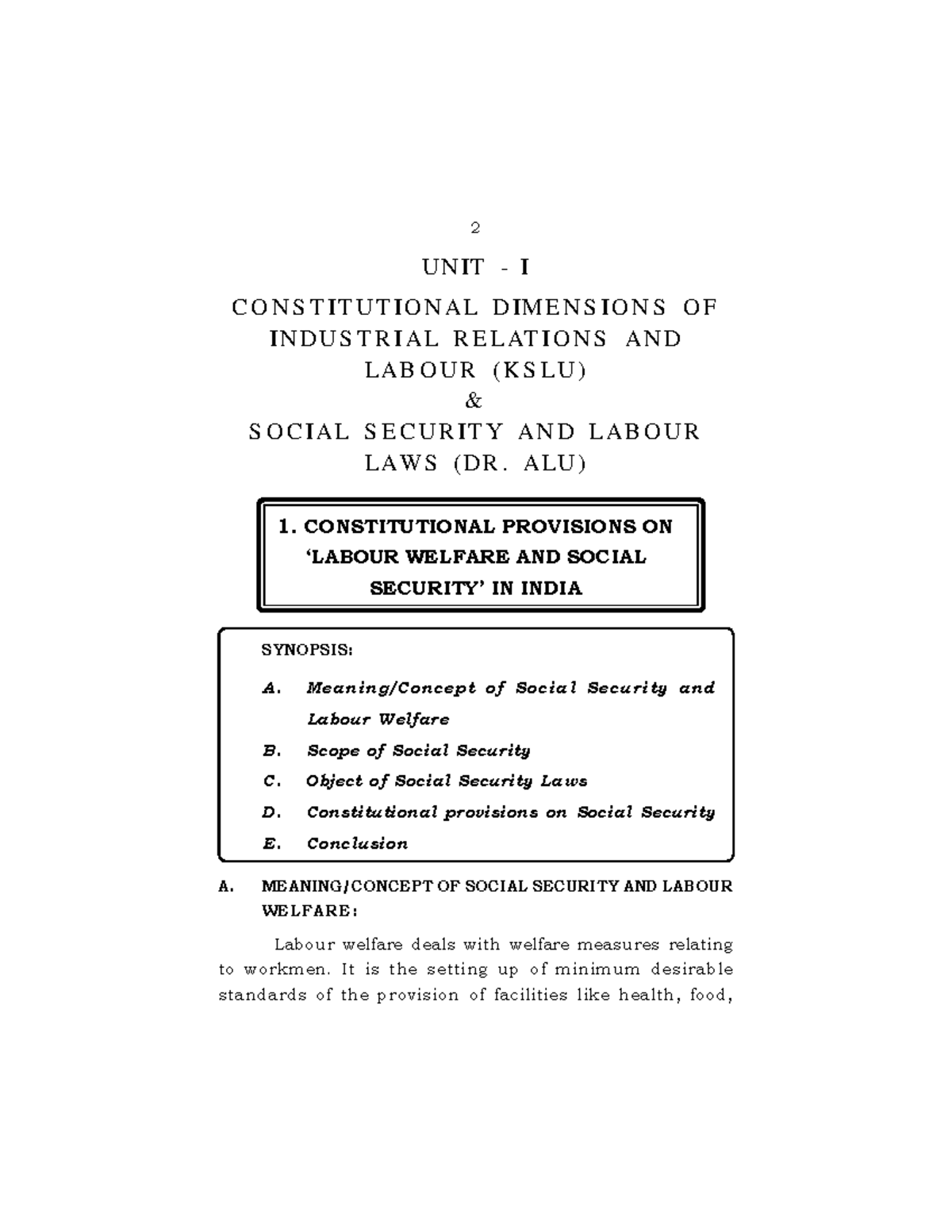 Unit I - Constitutional Dimensions of Labour Laws (KSLU) - Studocu