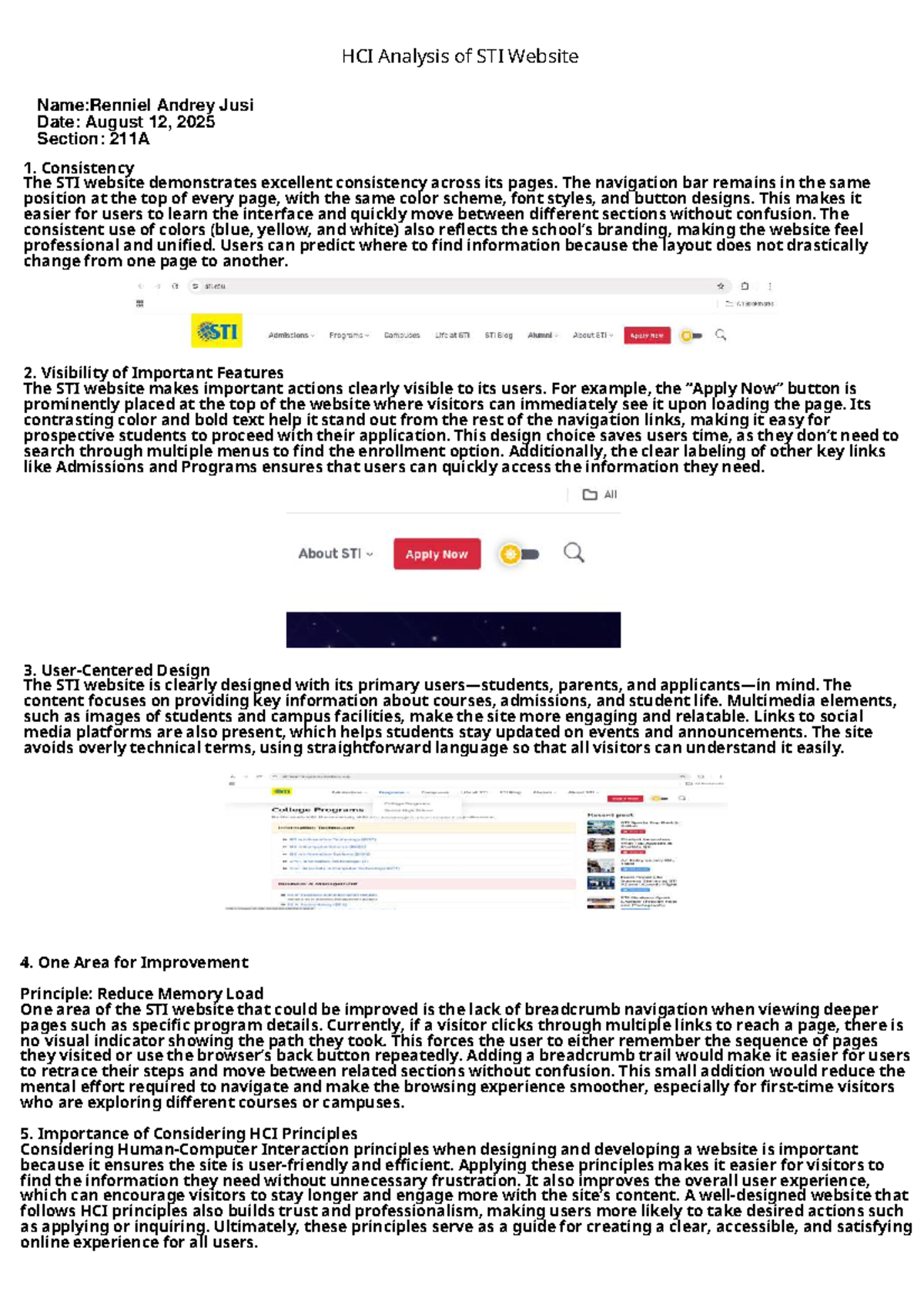 HCI Analysis of STI Website: LAB ASSIGNMENT 211A - Studocu