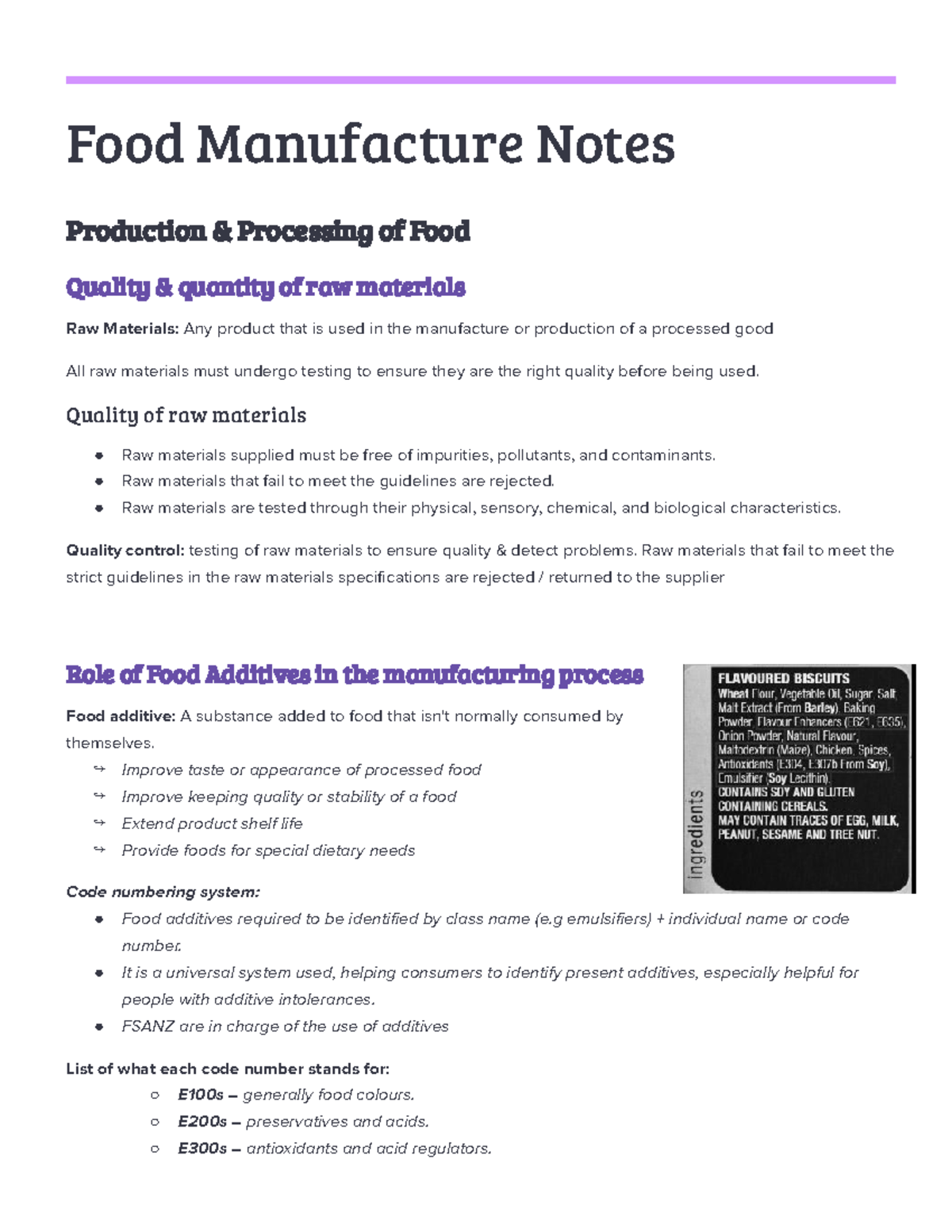 Food Manufacture Notes: Production, Quality, and Processing Techniques ...