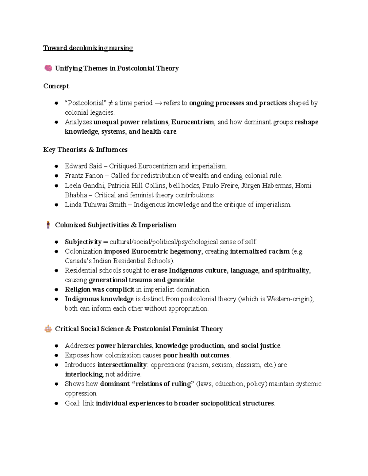Decolonizing Health: Unifying Themes in Postcolonial Theory (INDG 101 ...