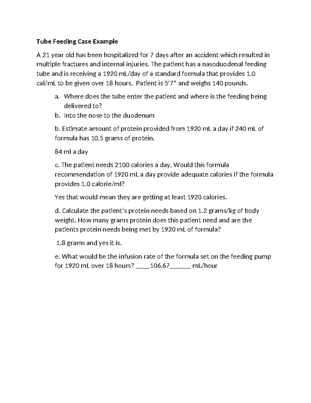 NUTR 314 Final Exam: Tube Feeding Case Study Analysis - Studocu