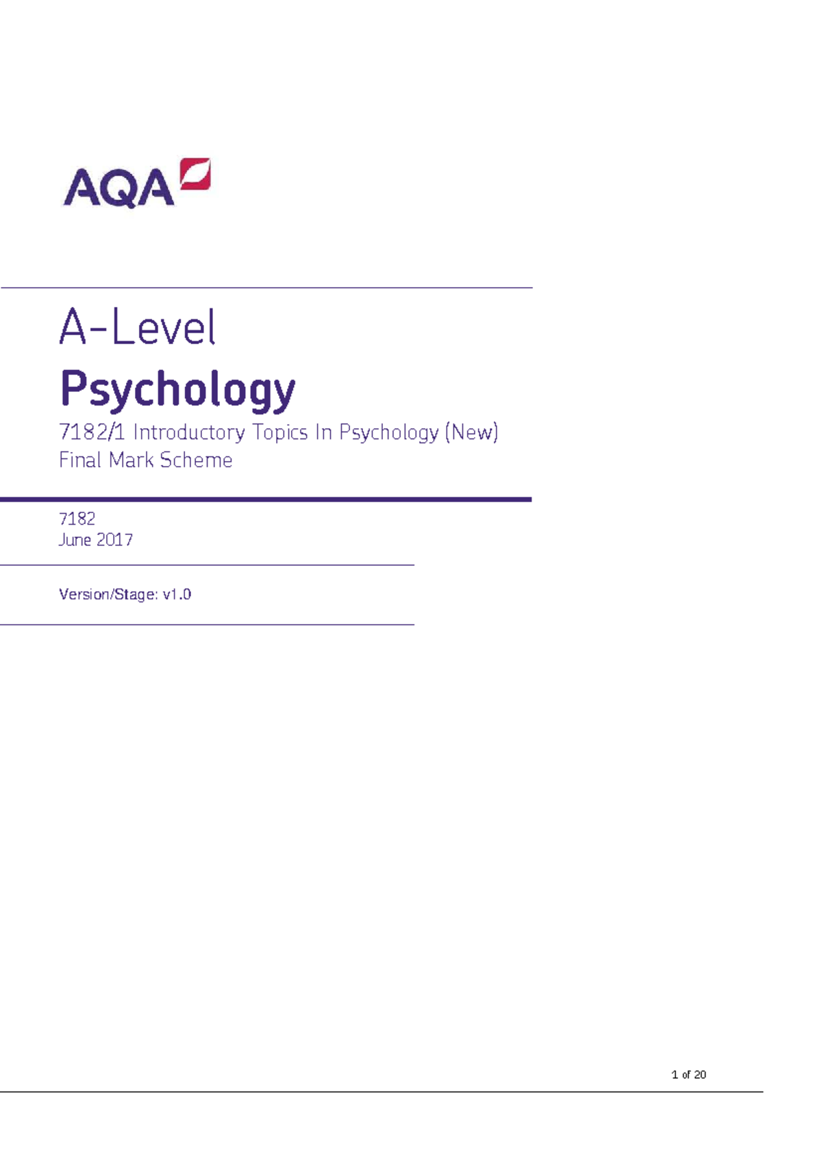 Psychology 7182 Final Exam Mark Scheme June 2017 - Studocu