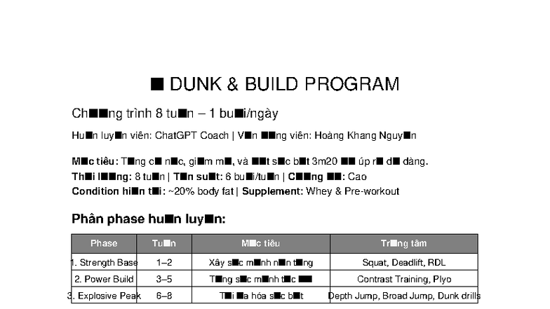DUNK BUILD PROGRAM: Strength & Power Training by Hoang Khang - Studocu