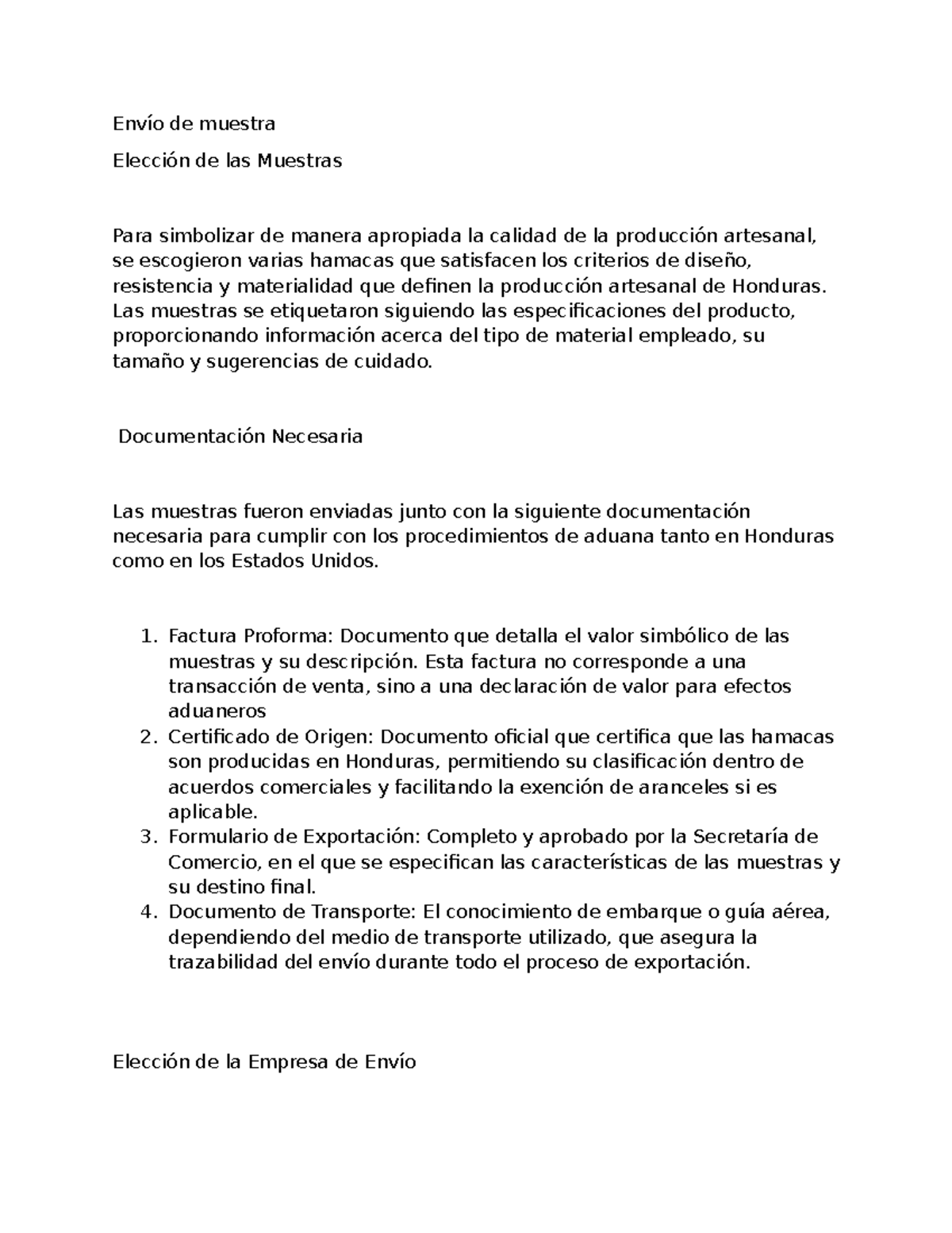 Muestras de Hamacas - Documentación y Proceso de Envío - Studocu