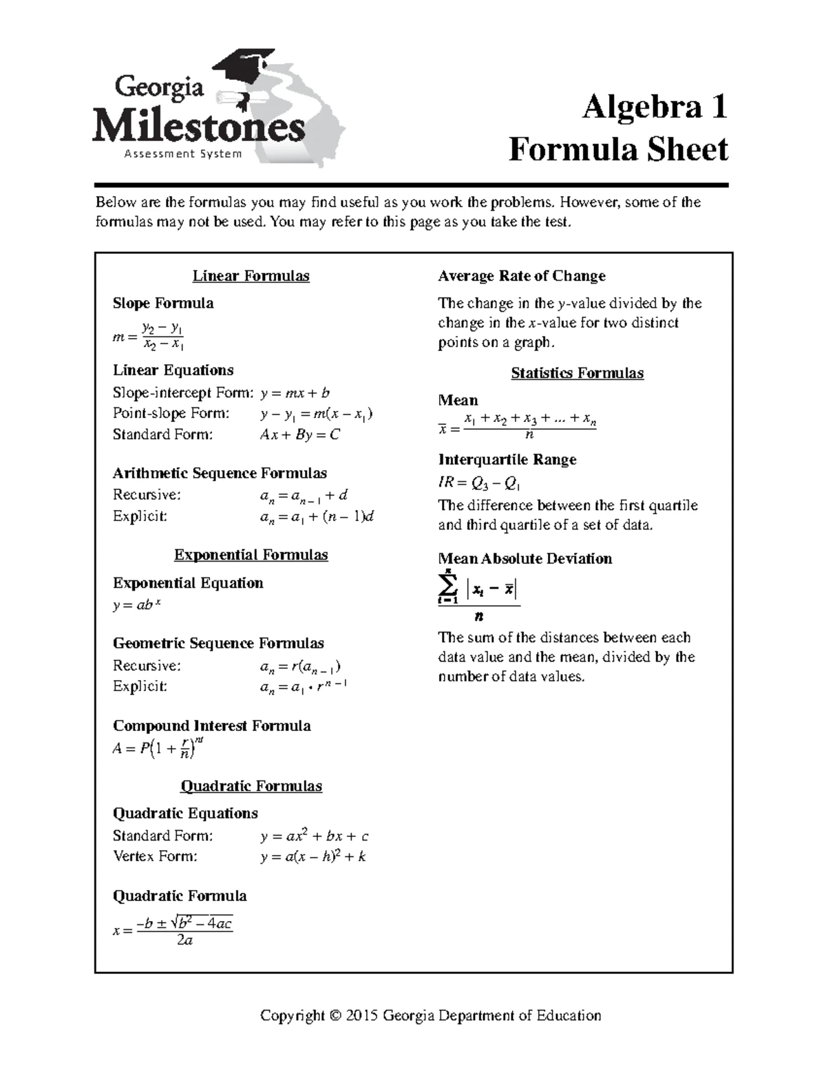 Mathematics 10-3: Essential Formula Sheet for Measurements and Geometry ...