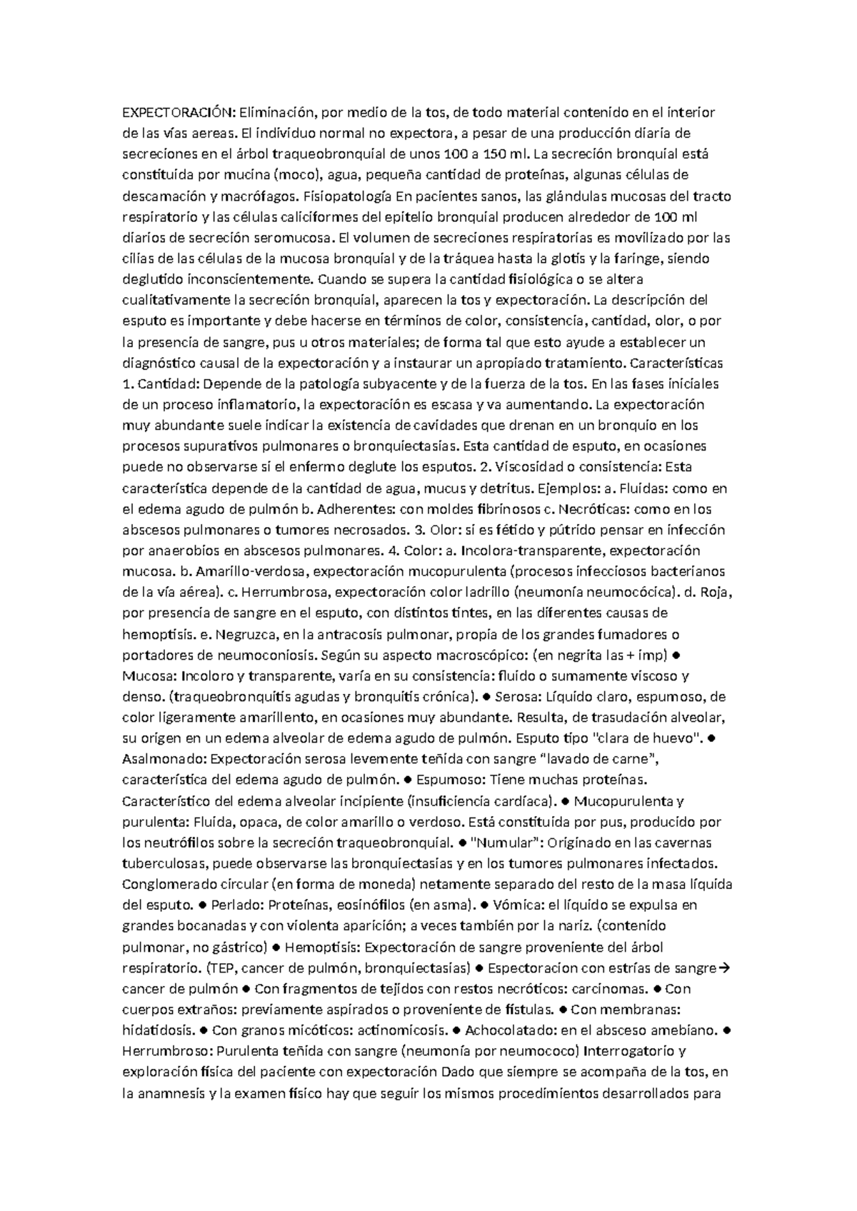 Expectoración: Concepto y Características Semiológicas - Studocu