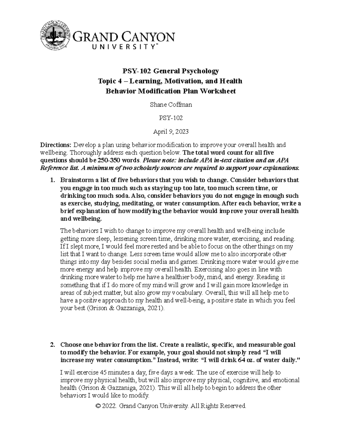 Behavior Modification Plan Worksheet for PSY-102 Final Exam - Studocu