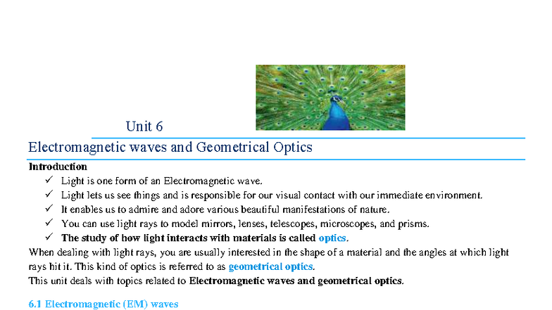 Physics G-10 Unit 6: Electromagnetic Waves & Geometrical Optics Notes ...