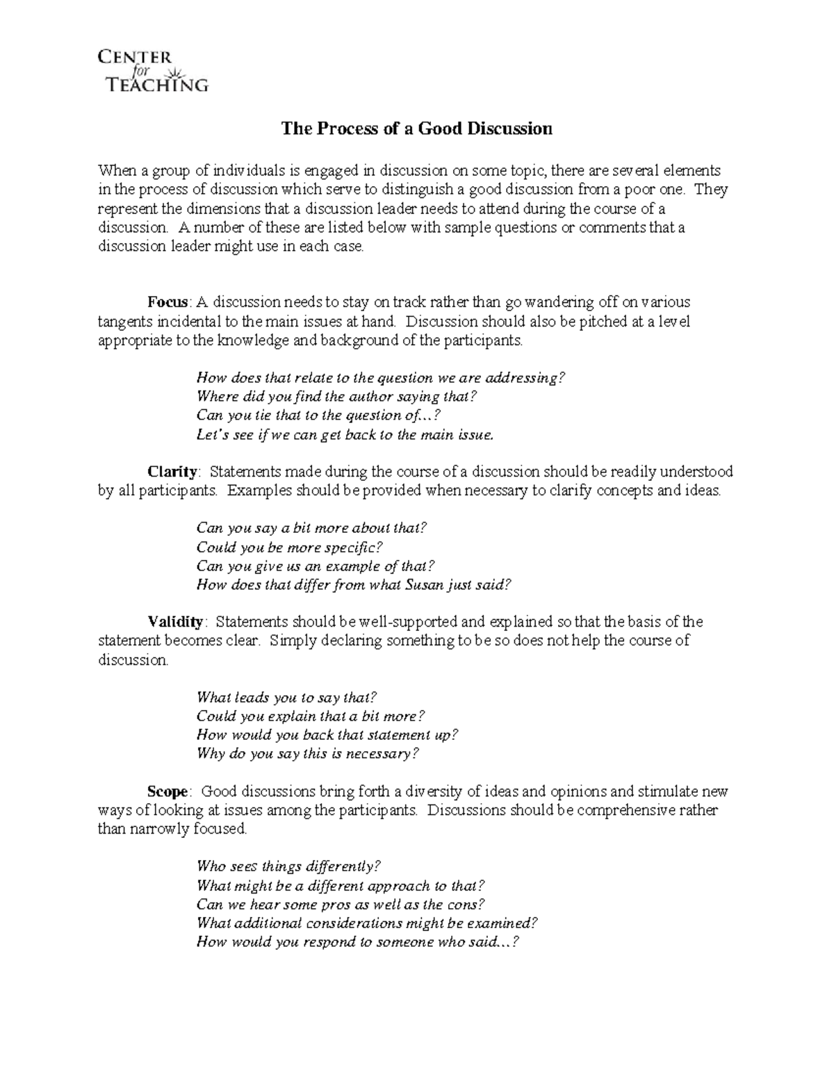 The Process of a Good Discussion ed - The Process of a Good Discussion ...