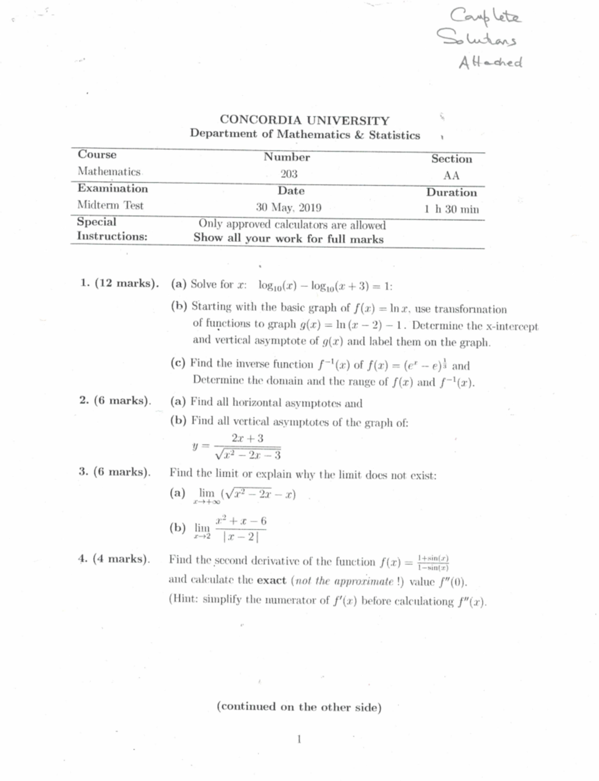 Math 203 Midterm Exam Guide with Detailed Examples - Studocu