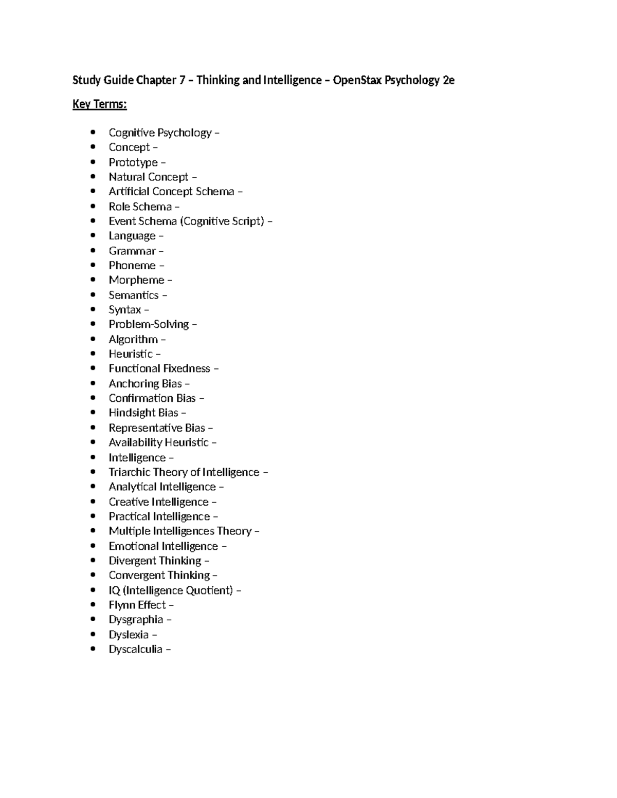 Study Guide for Chapter 7: Thinking and Intelligence - OpenStax ...