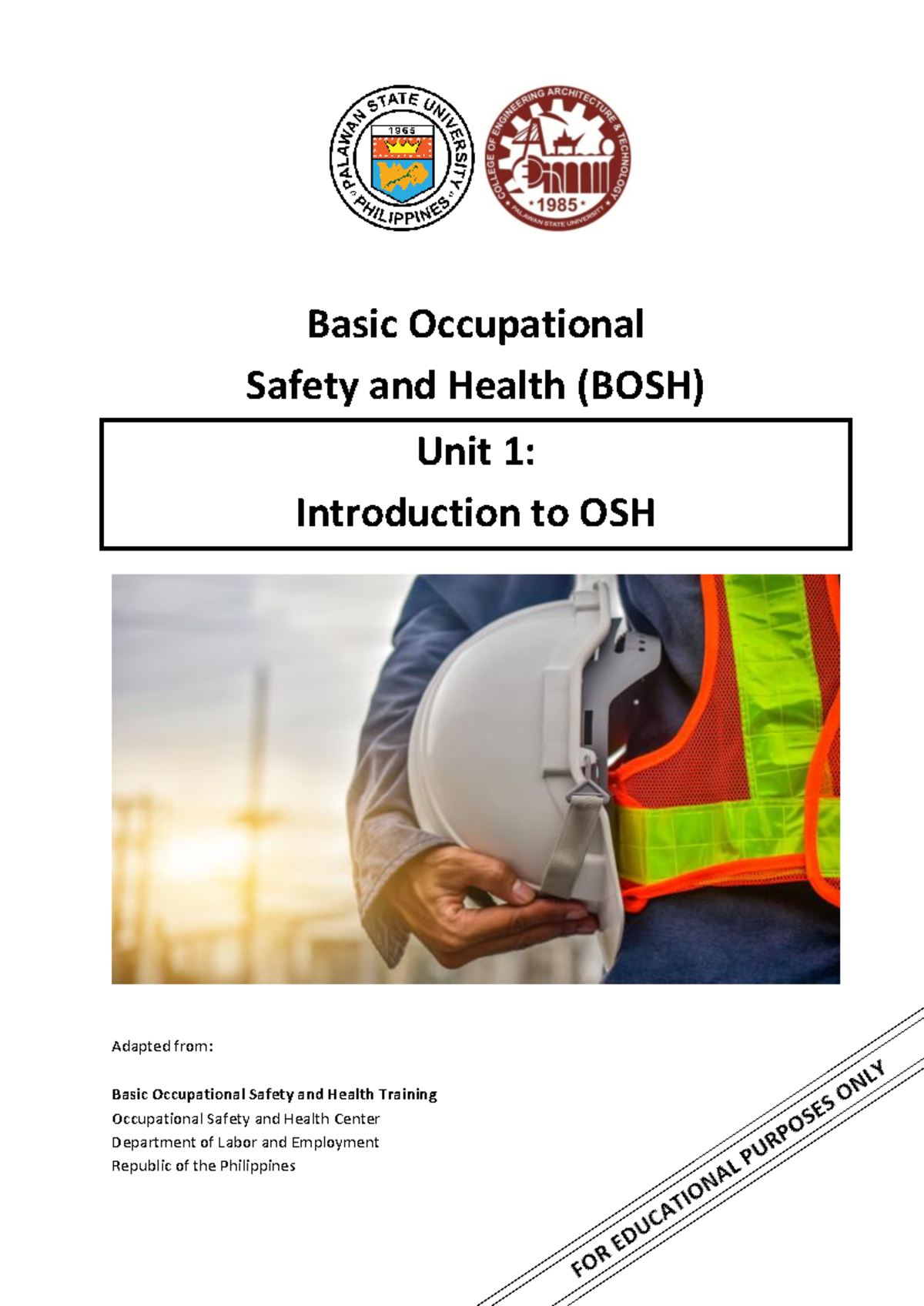 Basic Occupational Safety and Health (BOSH) - Unit 1 Overview - Studocu