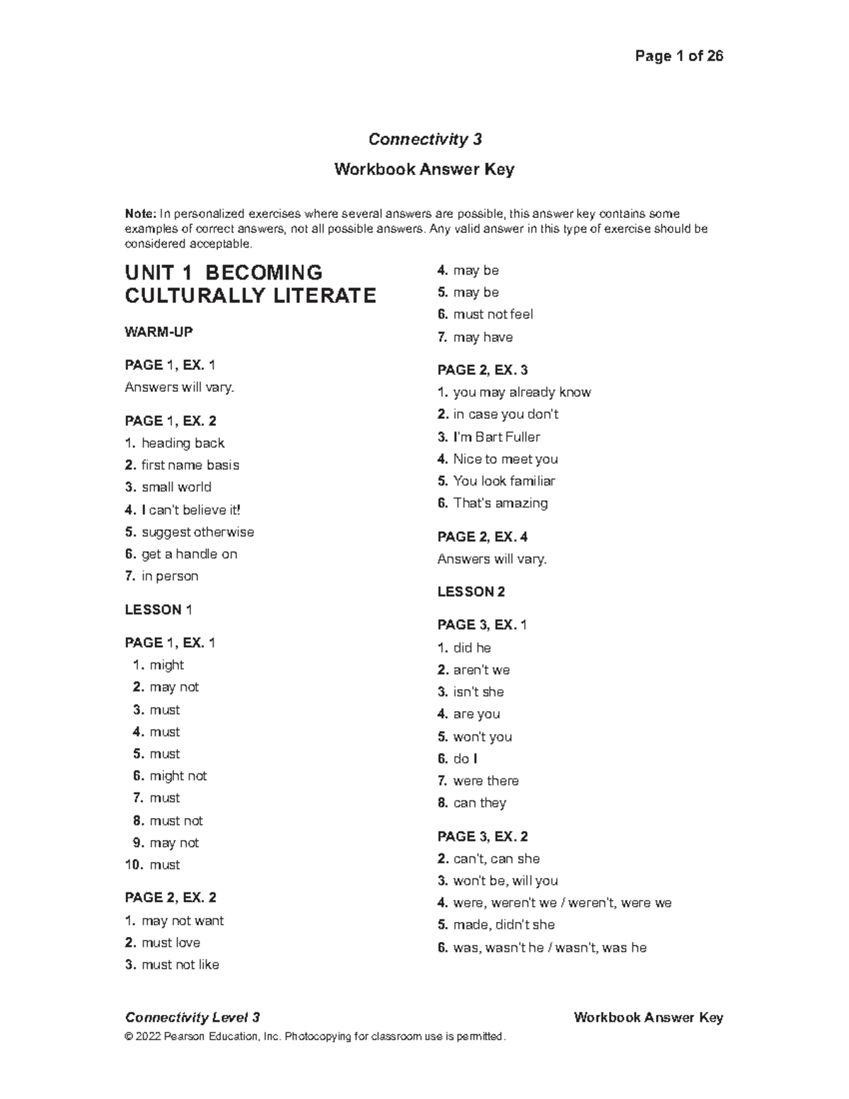 Connectivity Level 3 Workbook Answer Key (2022 Edition) - Studocu