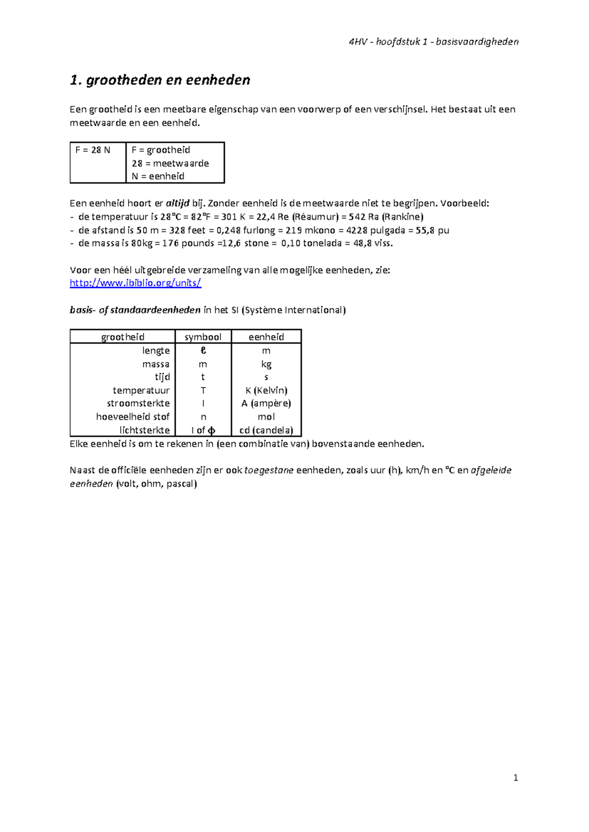 H1 Basisvaardigheden: Grootheden, Eenheden en Machten van 10 - Studeersnel