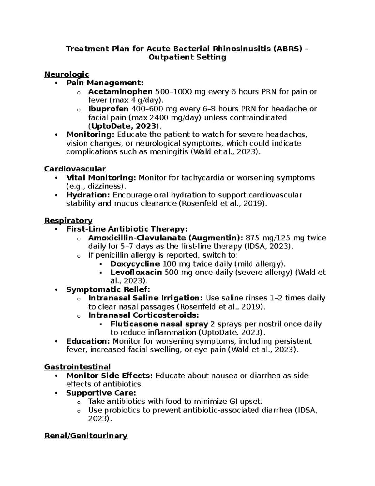 ABRS Treatment Plan: Outpatient Management & Patient Education - Studocu