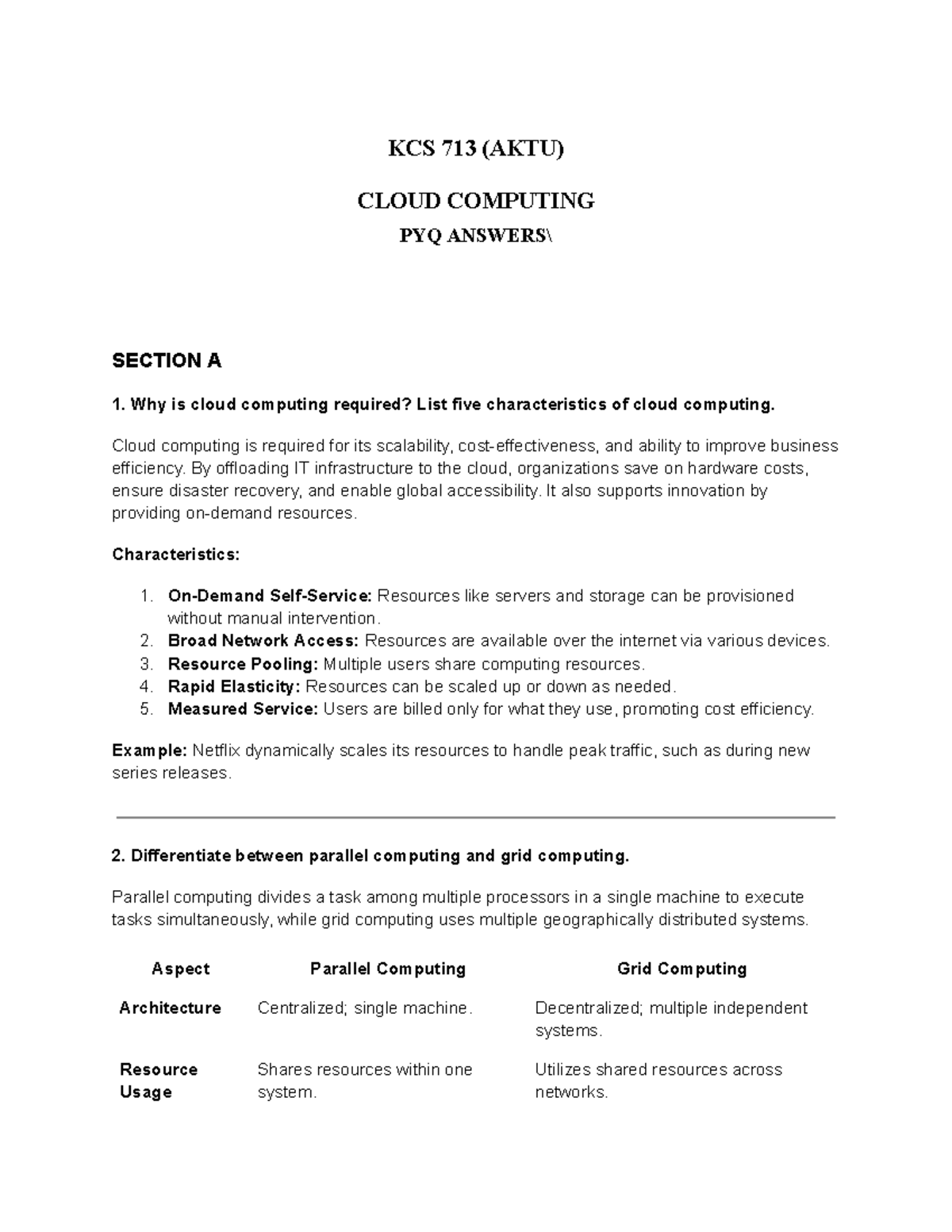 KCS 713 Final Exam PYQ Answers: Cloud Computing Overview (2021-22 ...