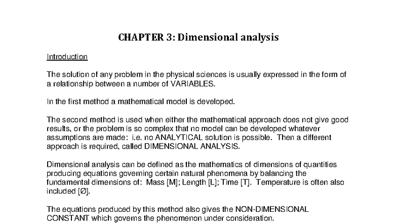Chapter 3: Dimensional Analysis in Physical Sciences - Studocu