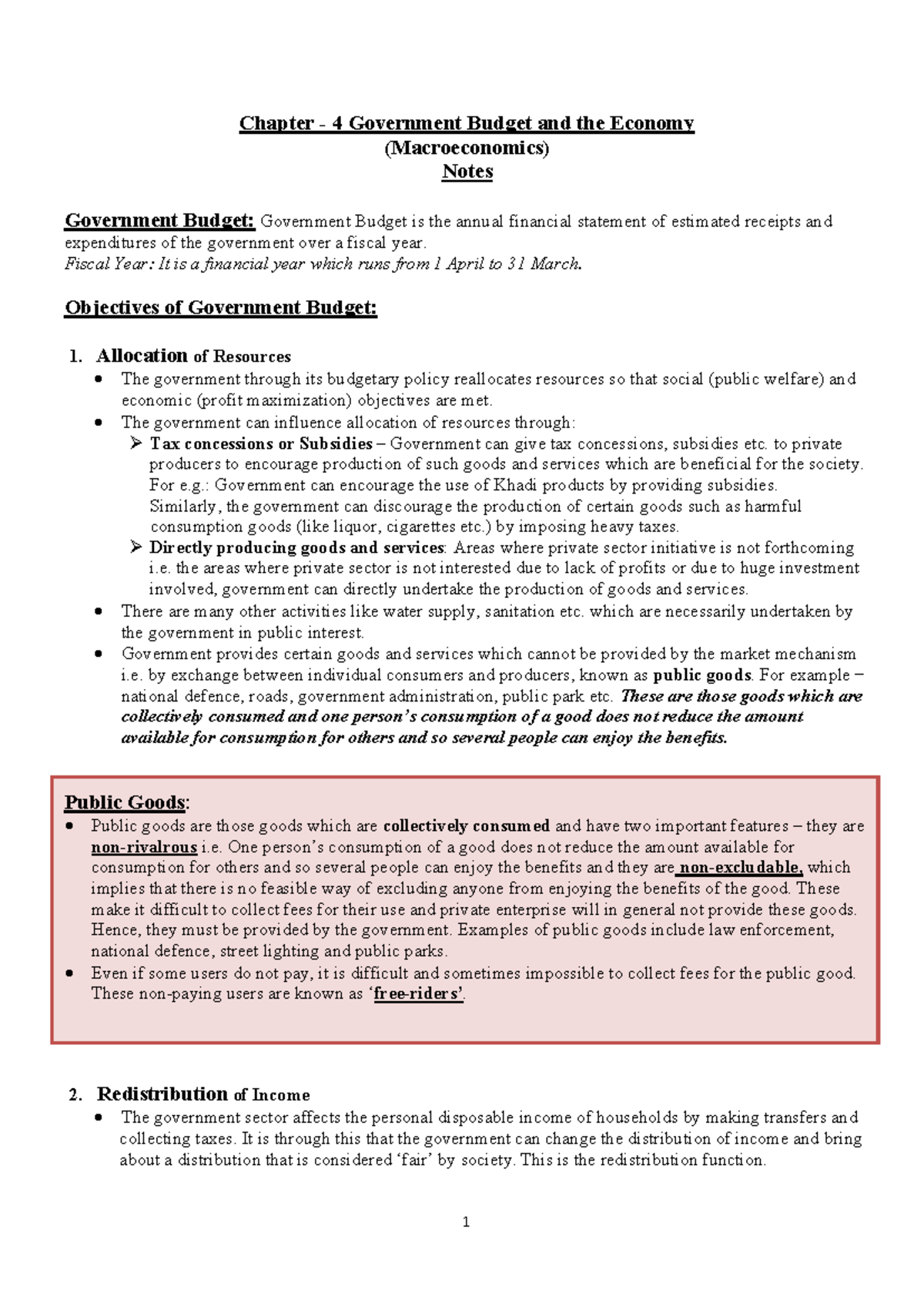 Economics 12: Chapter 4 - Government Budget & Economy Notes - Studocu