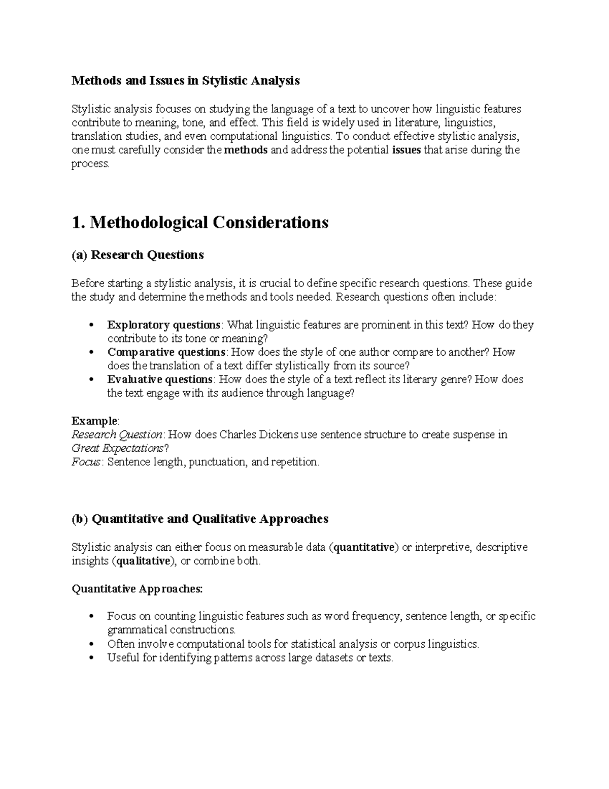 Methods and Issues in Stylistic Analysis: A Comprehensive Guide - Studocu
