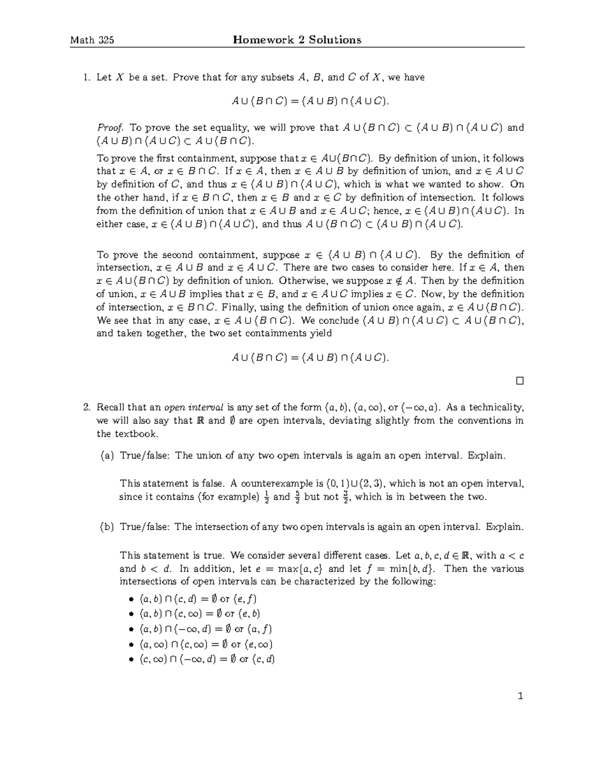 Math 325 HW 2 Solutions: Set Theory and Functions Analysis - Studocu