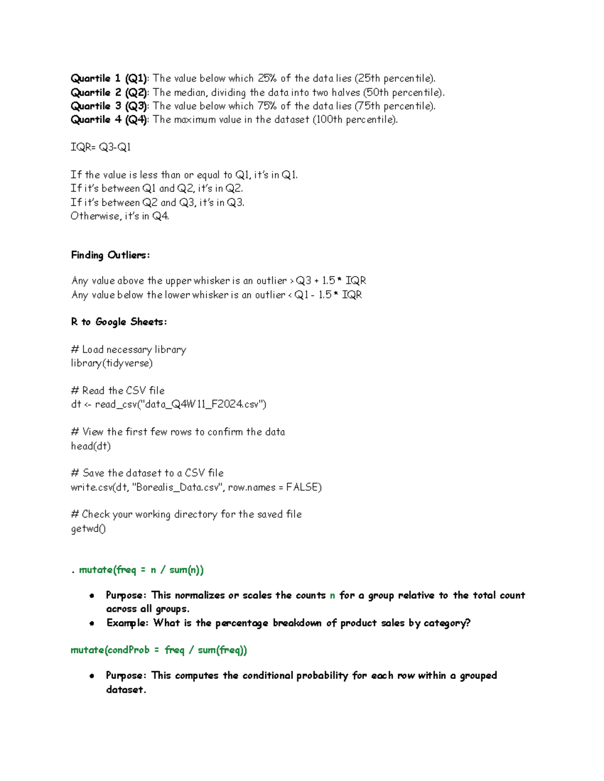 Final Exam Notes for Stats: Quartiles, IQR, and Outlier Detection - Studocu