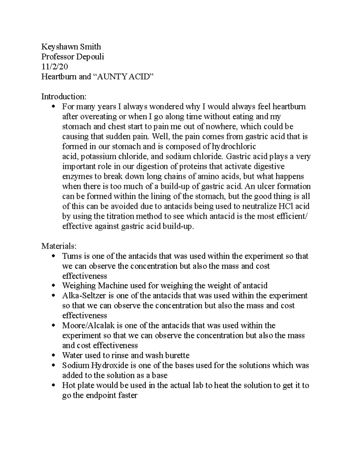 Lab 12: Evaluating Antacid Effectiveness in Chem 106 Experiment - Studocu