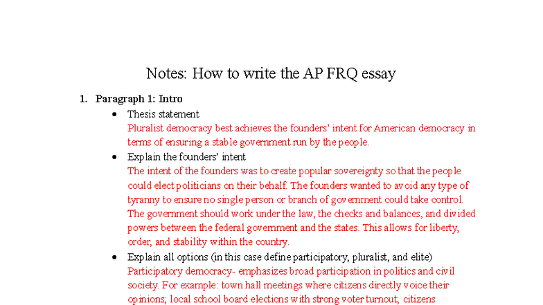 AP Government: Guidelines for Writing the FRQ Essay - Studocu