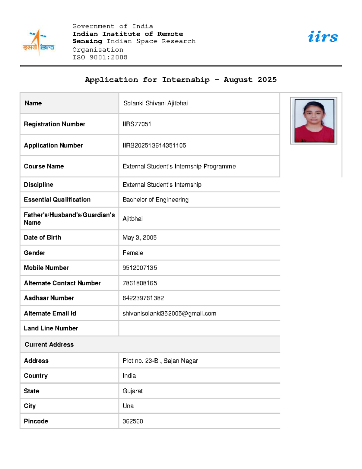 IIRS External Internship Application - August 2025 by Shivani Solanki ...