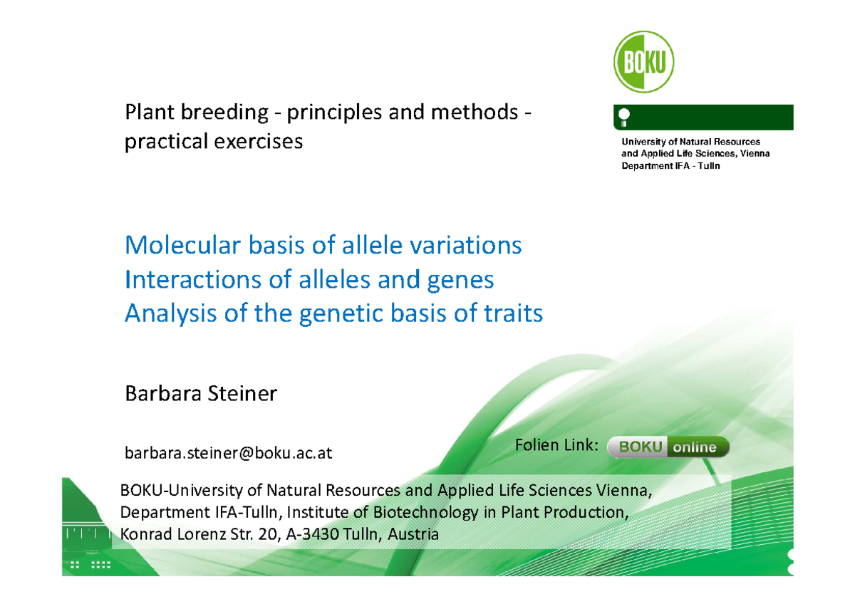 Plant Breeding Principles & Methods: Practical Exercises - 01-T B - Studocu