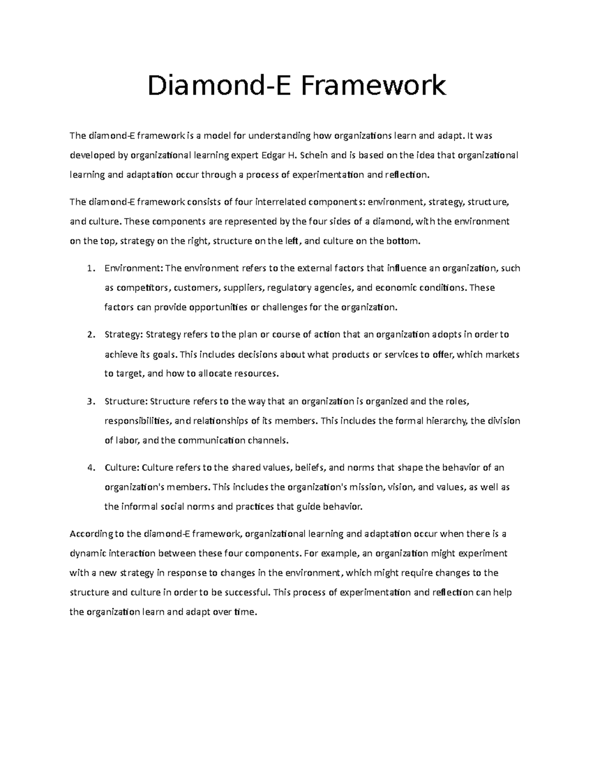 Diamond-E Framework Overview: Organizational Learning and Adaptation ...