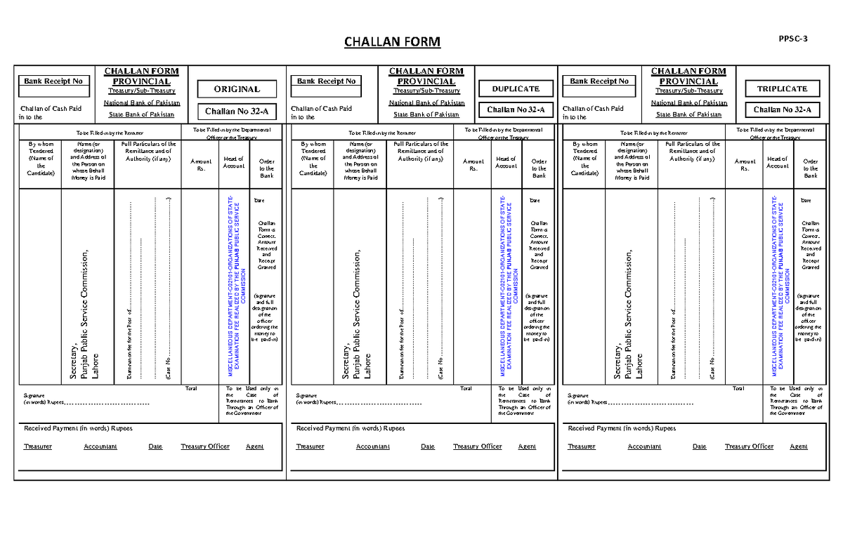 Challan form - IR TOMARROW - CHALLAN FORM PPSC- Challan of Cash Paid in ...