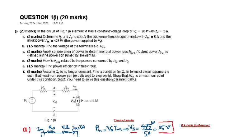EE 101 Midterm Exam Q1(i) Solution & Marking Rubric - Studocu