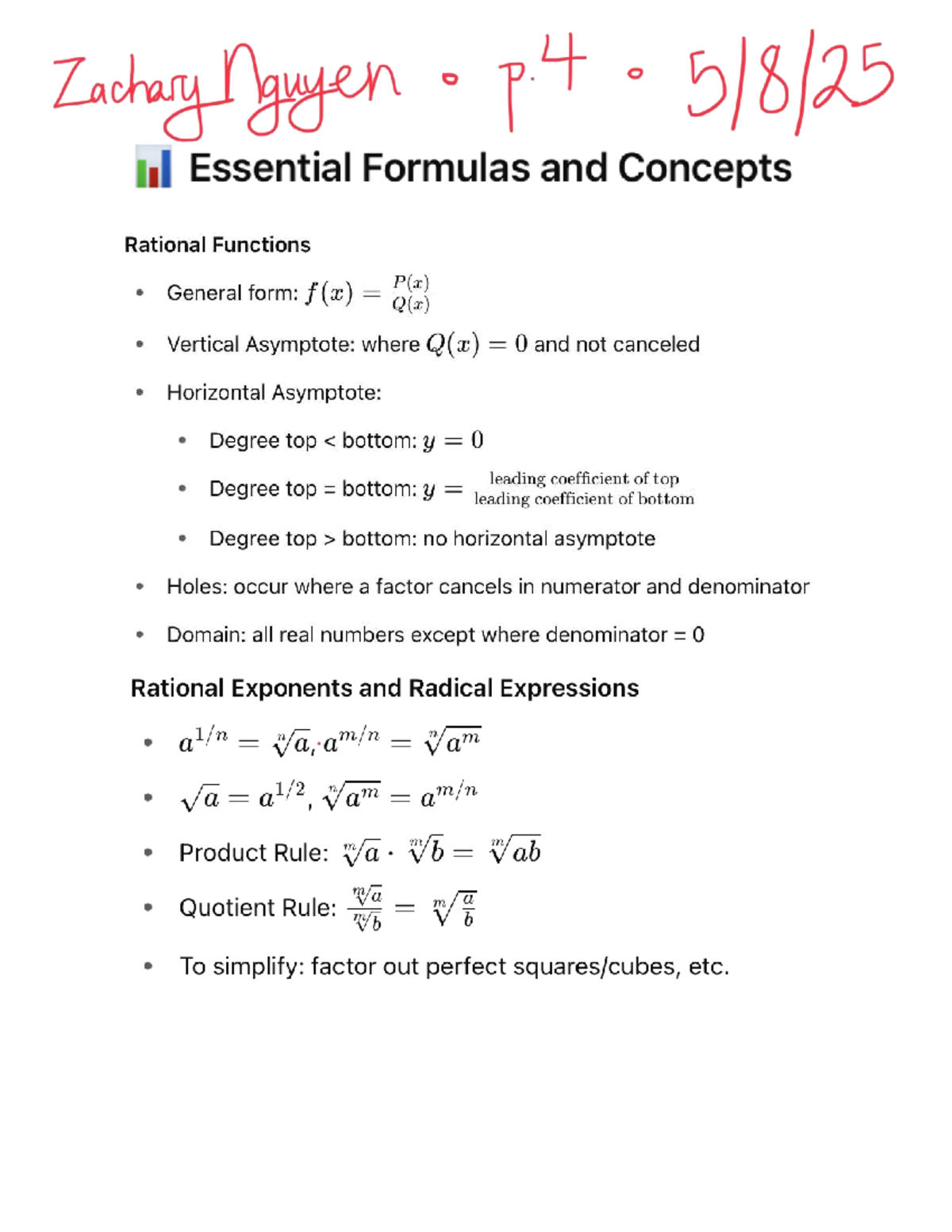 Algebra 2 (Final Exam) Review: Essential Formulas & Concepts on ...