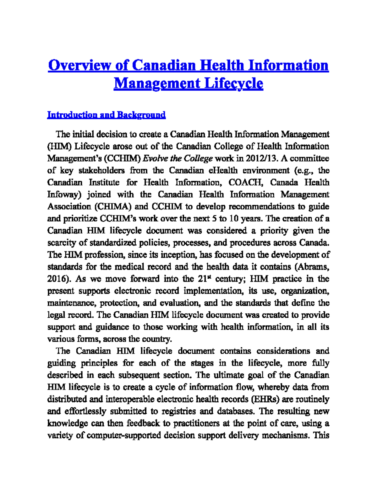 Canadian Health Info Management Lifecycle Study - Epub Edition ...