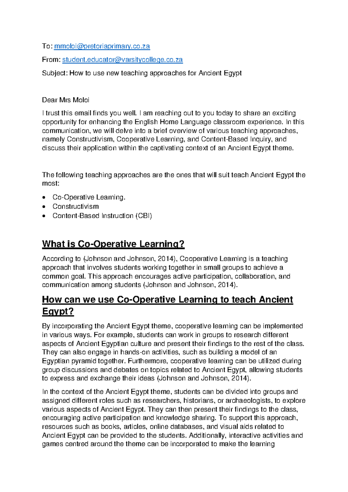 ST10203651 EFFA6212 POE Task 1: Teaching Strategies for Ancient Egypt ...