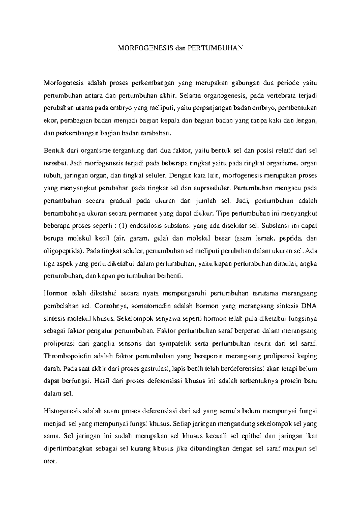 Morfogenesis dan Pertumbuhan: Proses, Hormon, dan Histogenesis - Studocu