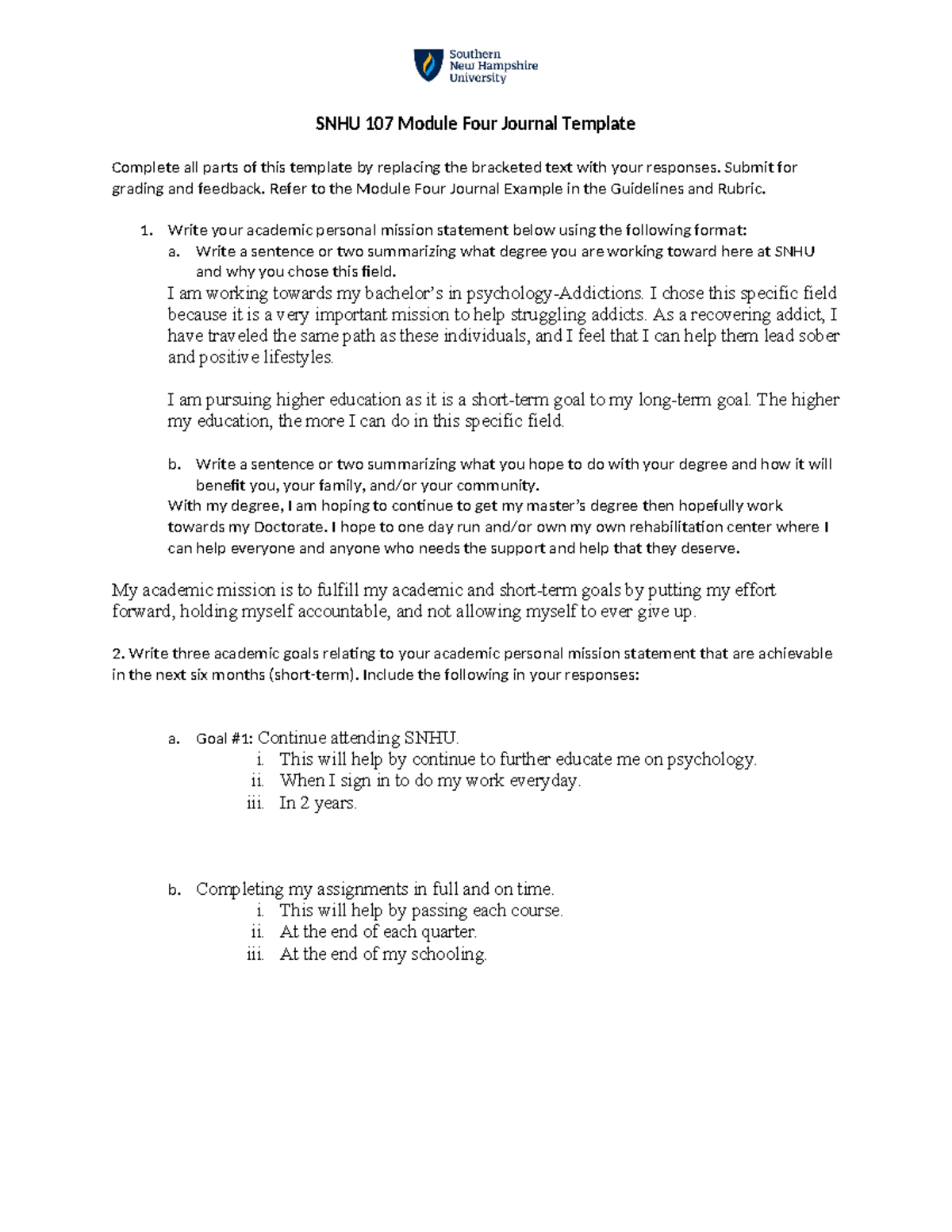SNHU 107 Module Four Journal Template 2 - SNHU 107 Module Four Journal ...