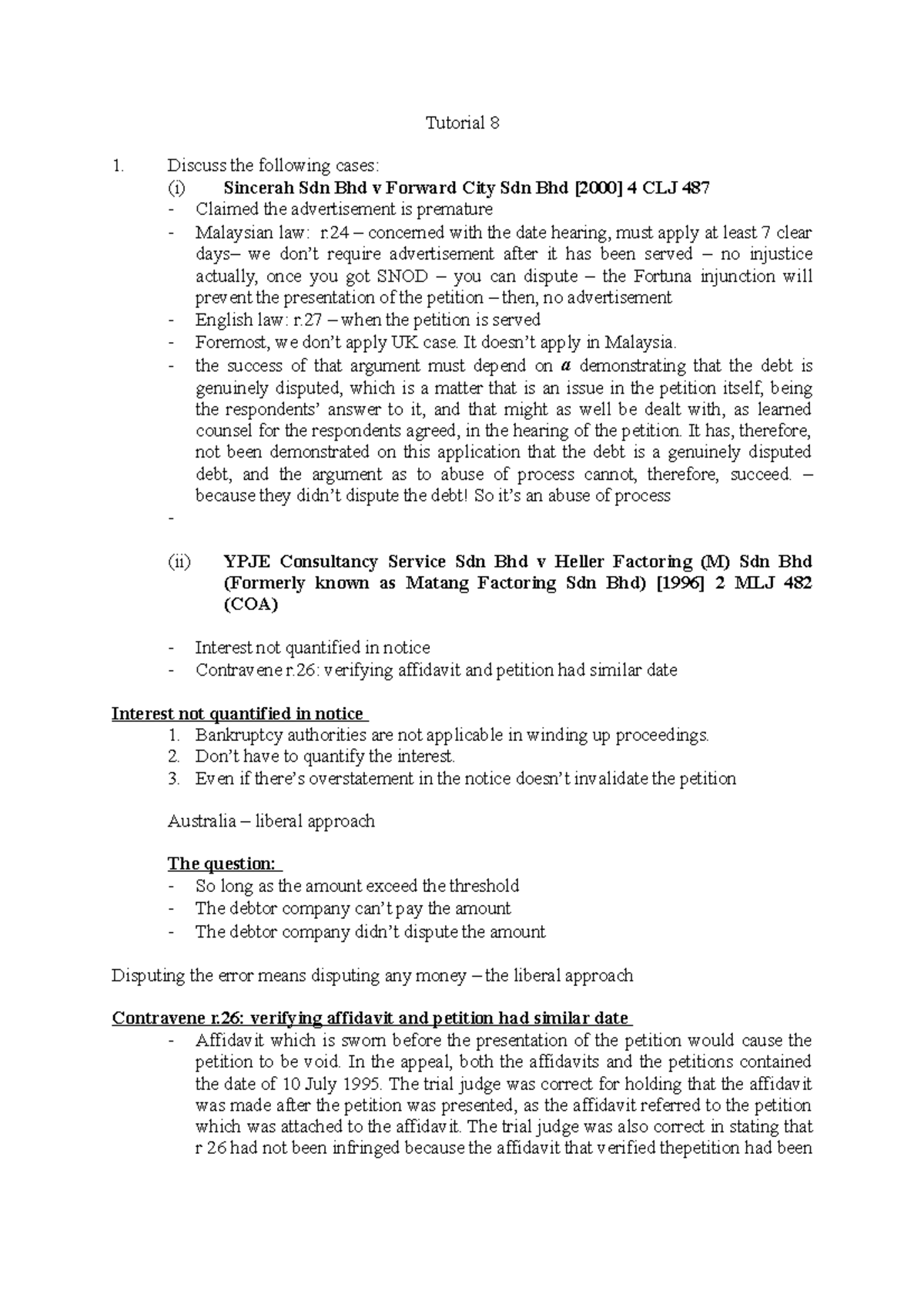 Tutorial 8: Statutory Notice of Demand and Winding Up Considerations ...