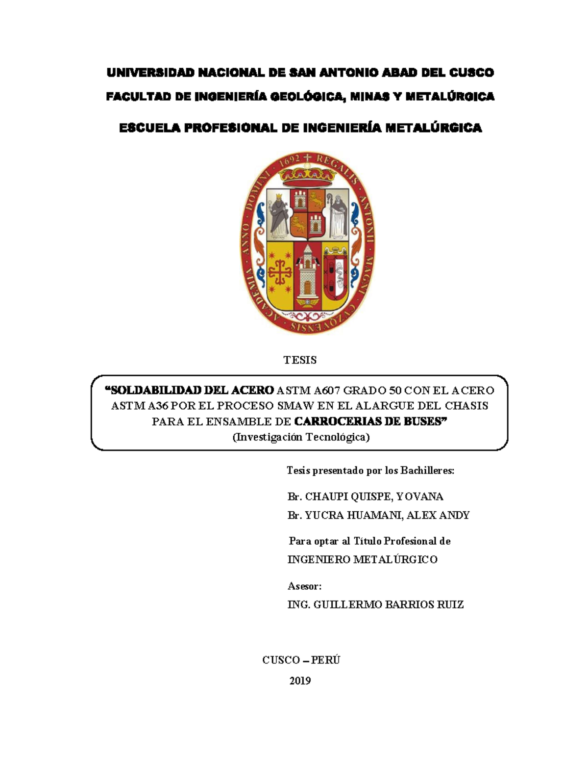 Soldabilidad del acero ASTM A607 G50 y ASTM A36 en SMAW - Studocu