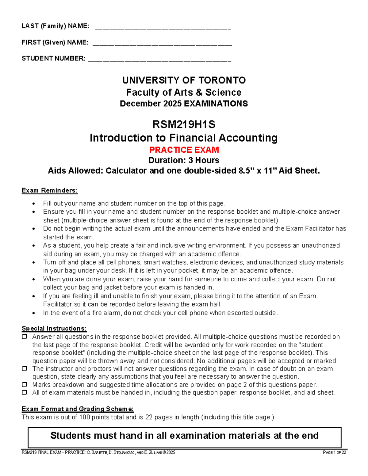 RSM219H1F-2025 Final Exam Practice: Comprehensive Question Paper - Studocu