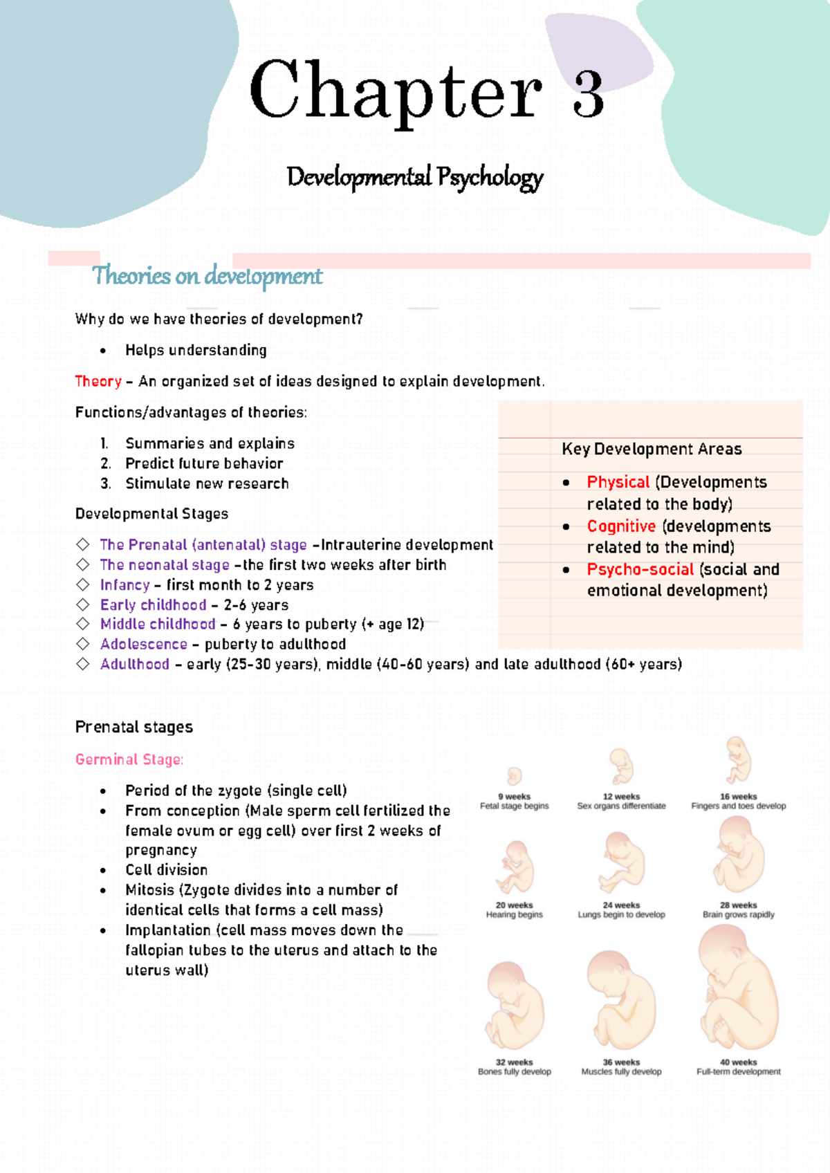 Psychology PSY101 Chapter 3: Developmental Psychology Notes - Studocu