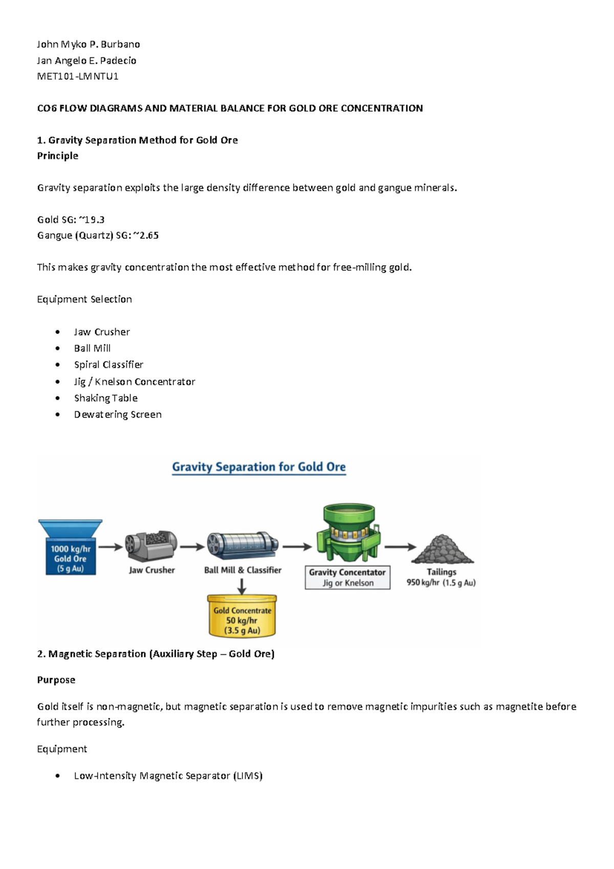 CO6 Final Exam: Flow Diagrams & Material Balance for Gold Ore - Studocu
