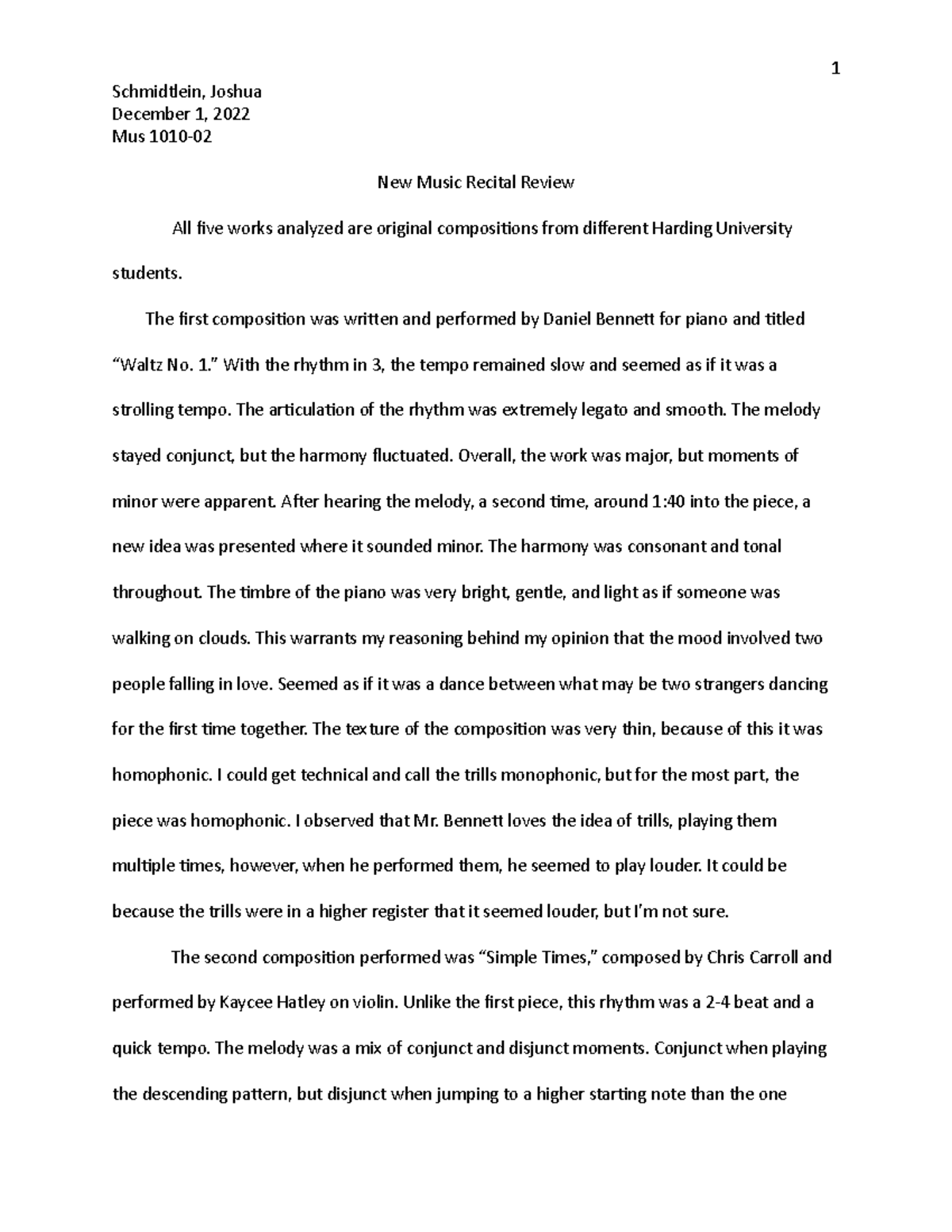 Concert Review #2 - Student - December 1, 2022 Mus 1010- New Music ...