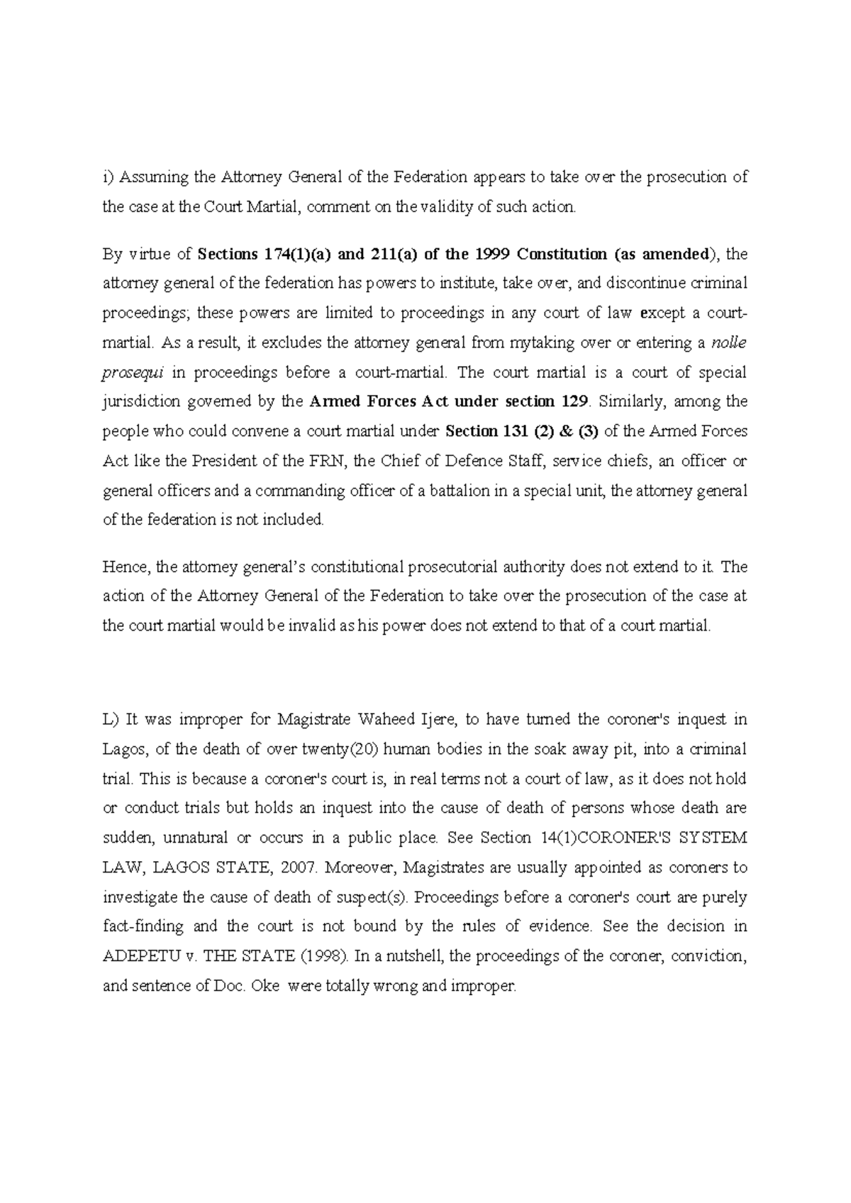 Team 7 Question I, L - Analysis of Attorney General's Role in Court ...