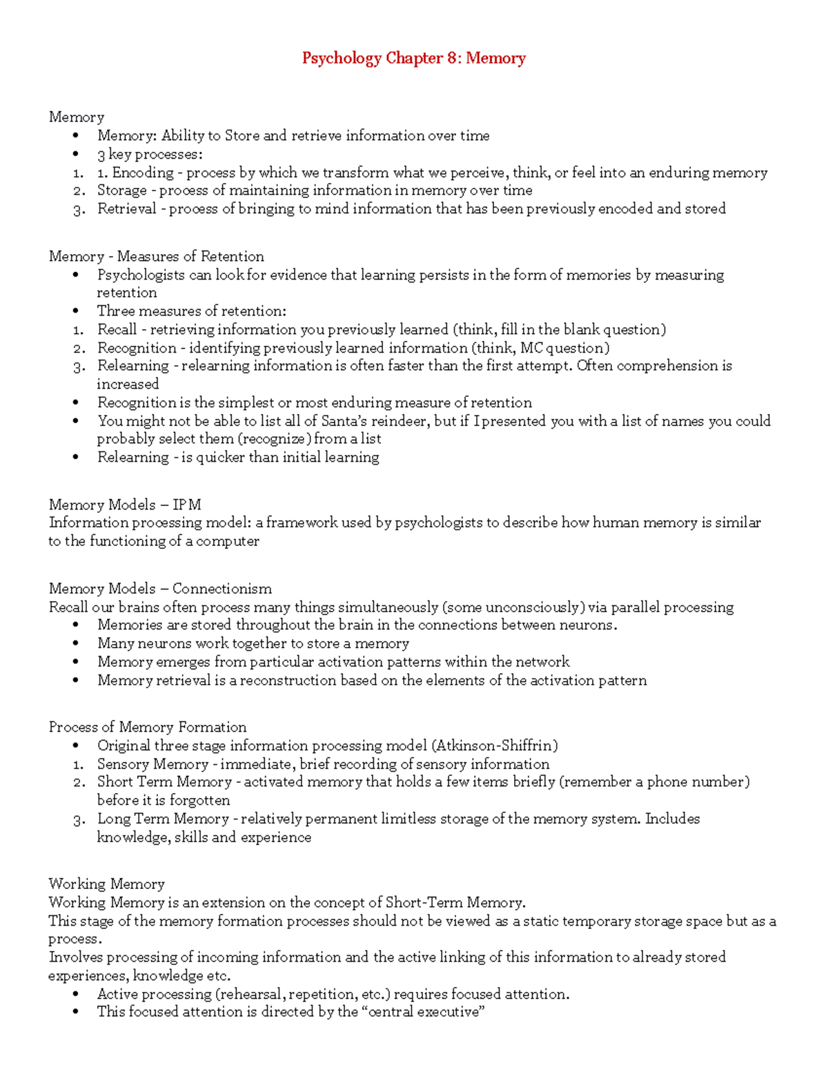 Psychology PSY101 Chapter 8: Understanding Memory Processes - Studocu